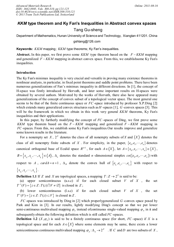 KKM Type Theorem and Ky Fan's Inequalities in Abstract Convex Spaces ...