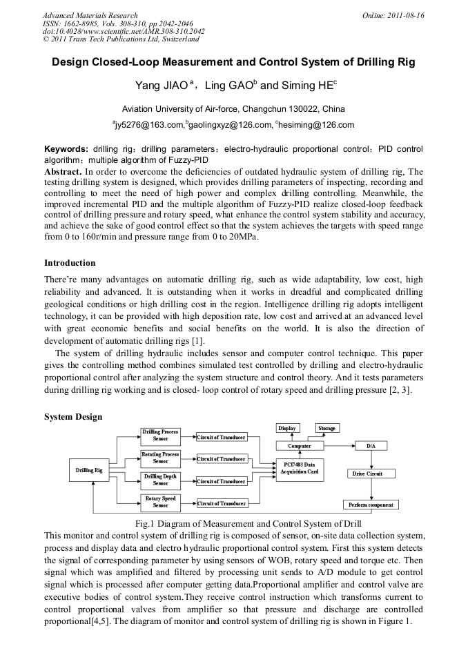 Design Closed-Loop Measurement and Control System of Drilling Rig ...