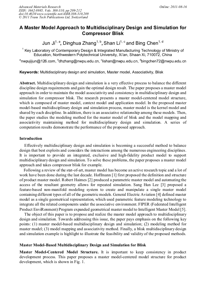 A Master Model Approach to Multidisciplinary Design and Simulation for ...