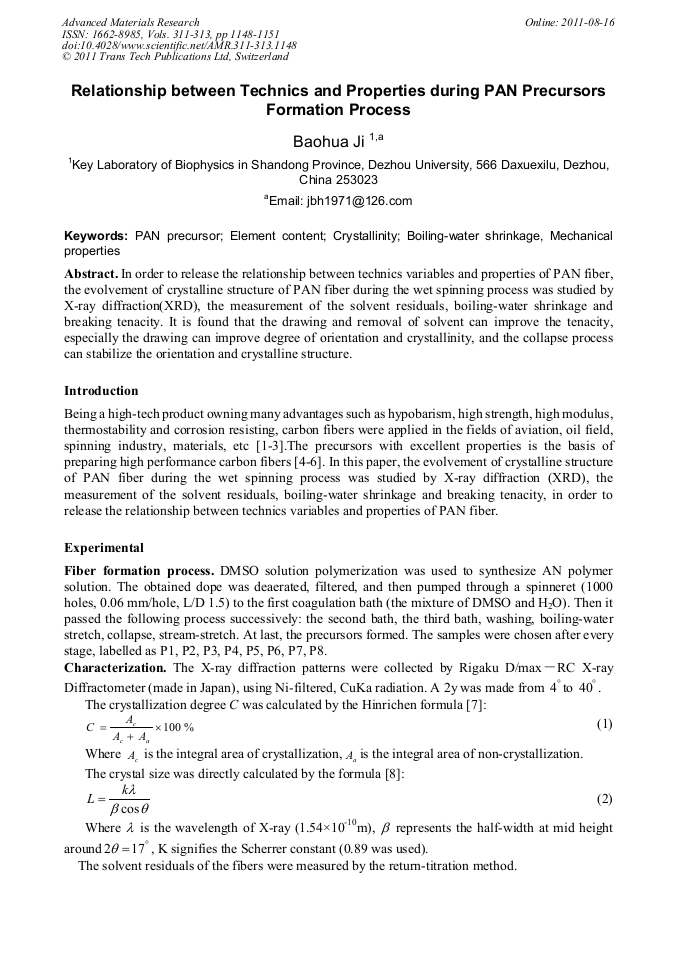 Relationship between Technics and Properties during PAN Precursors ...