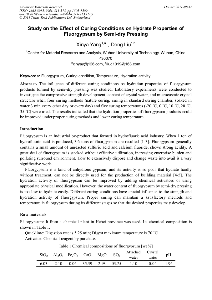 Study on the Effect of Curing Conditions on Hydrate Properties of ...