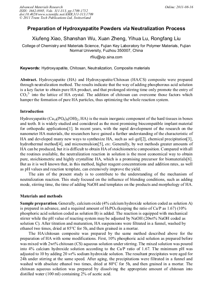 Preparation of Hydroxyapatite Powders via Neutralization Process ...