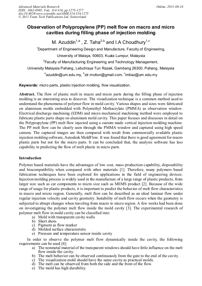 Observation of Polypropylene (PP) Melt Flow on Macro and Micro Cavities ...