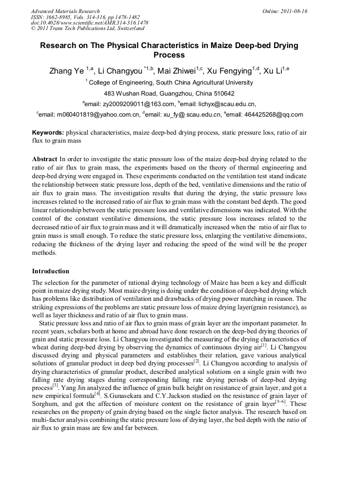 Research on the Physical Characteristics in Maize Deep-Bed Drying ...