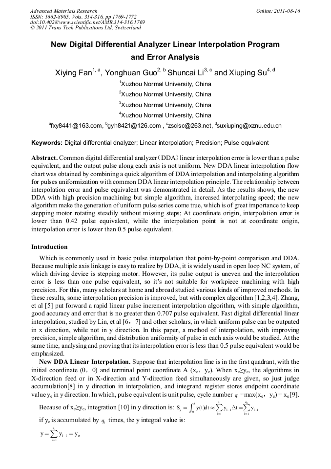New Digital Differential Analyzer Linear Interpolation Program and ...