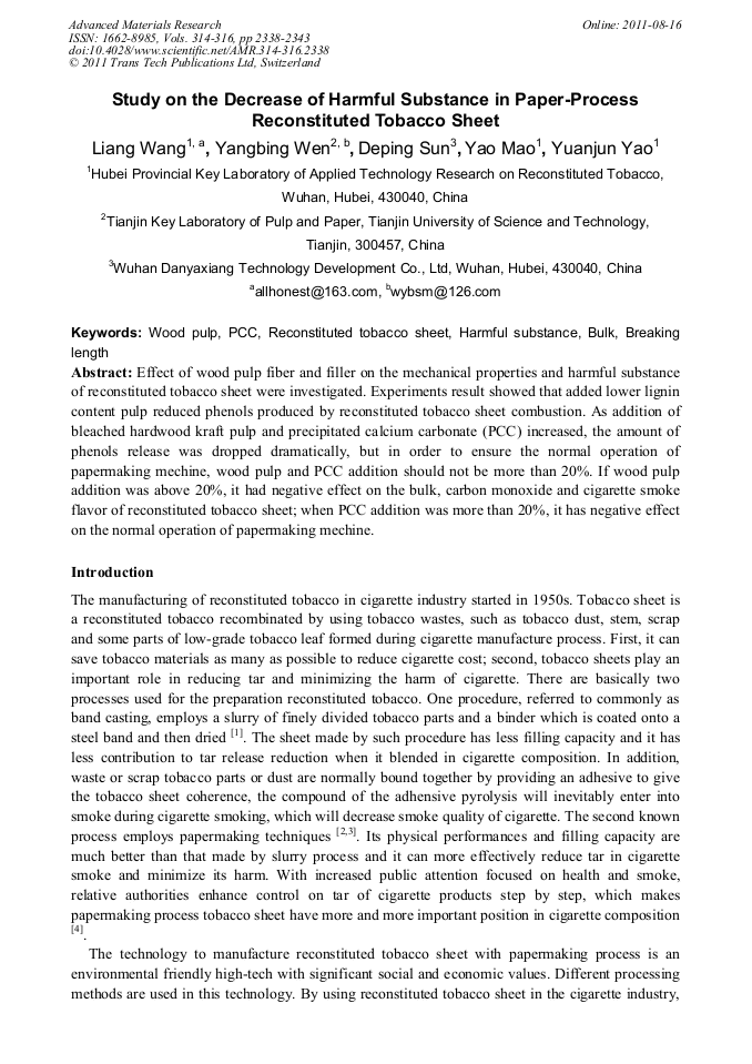 Study on the Decrease of Harmful Substance in Paper-Process ...
