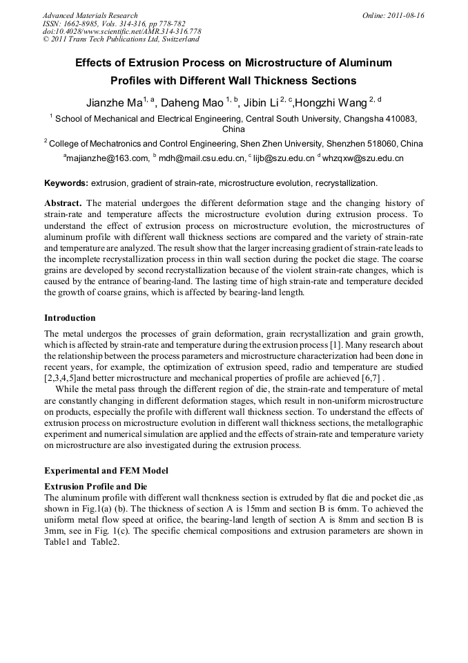 Effects of Extrusion Process on Microstructure of Aluminum Profiles ...