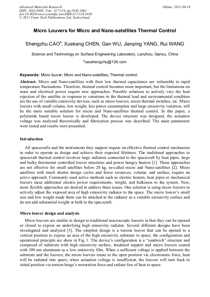 Micro Louvers for Micro and Nano-Satellites Thermal Control ...