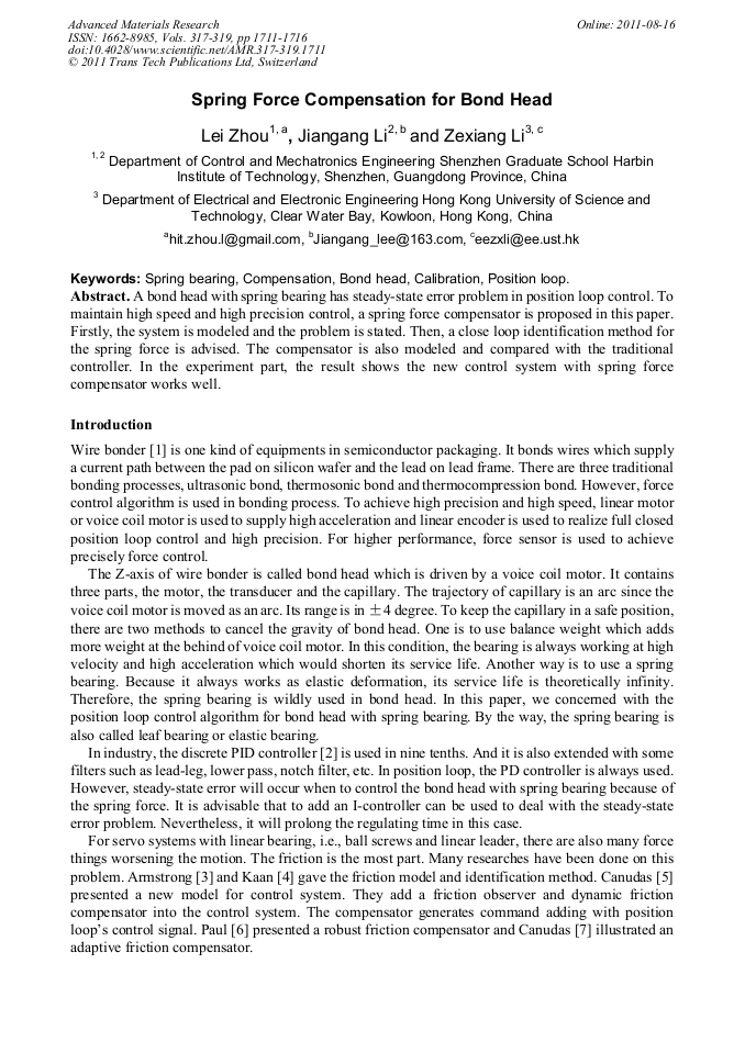 Spring Force Compensation for Bond Head | Scientific.Net