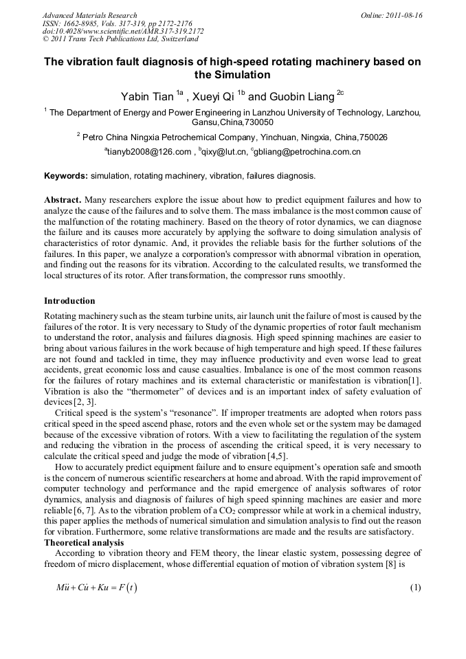 The Vibration Fault Diagnosis of High-Speed Rotating Machinery Based on ...