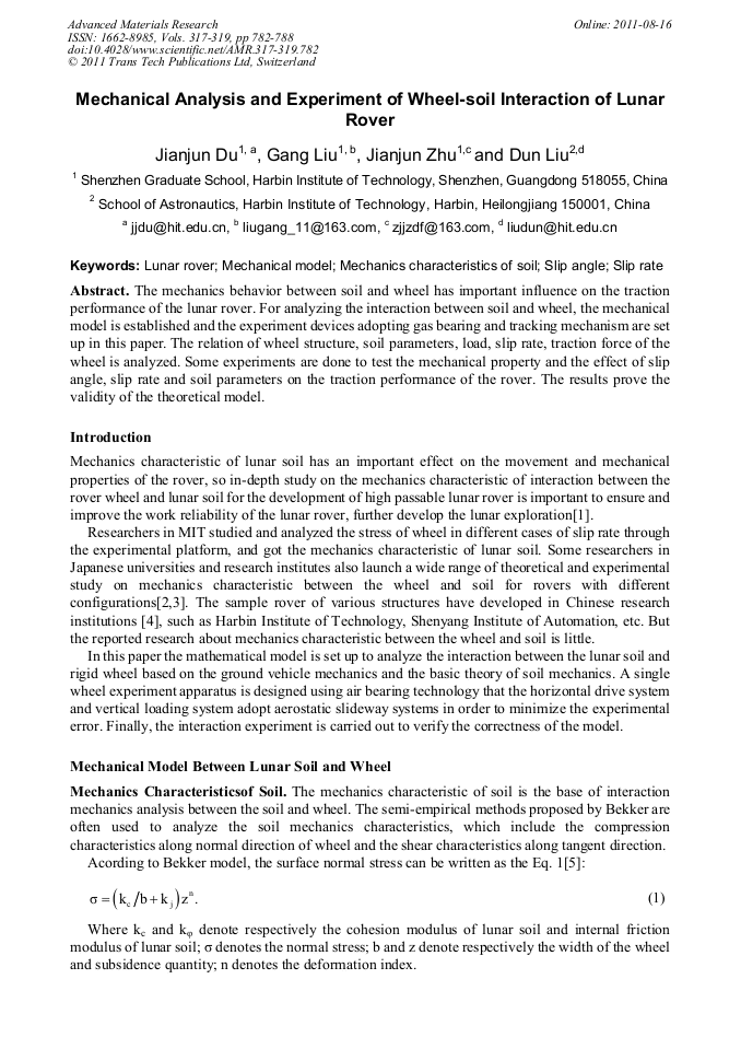 Mechanical Analysis and Experiment of Wheel-Soil Interaction of Lunar ...