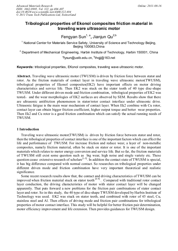 Tribological Properties of Ekonol Composites Friction Material in ...