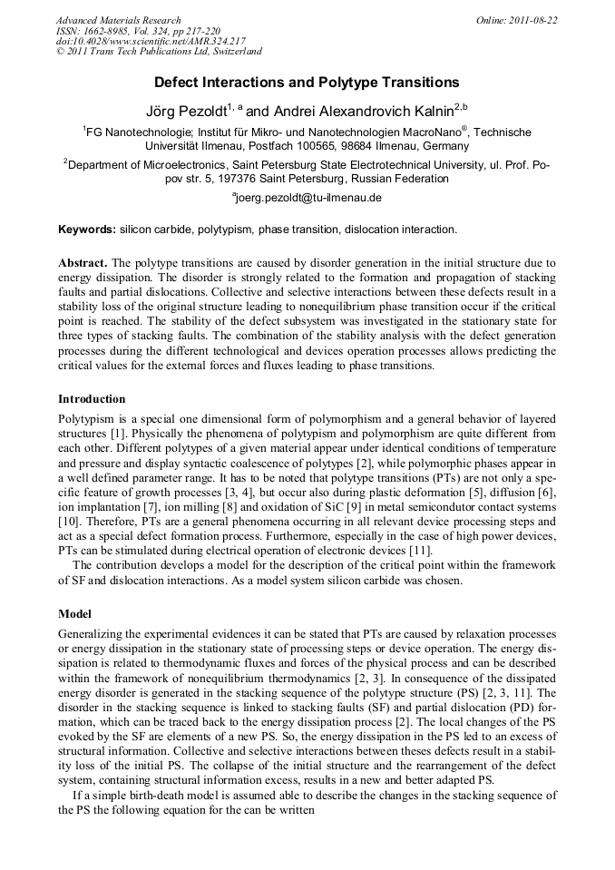 Defect Interactions and Polytype Transitions | Scientific.Net