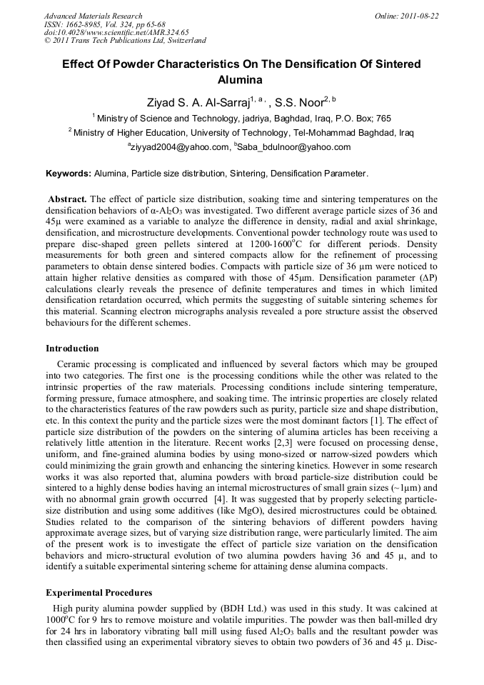 Effect of Powder Characteristics on the Densification of Sintered ...