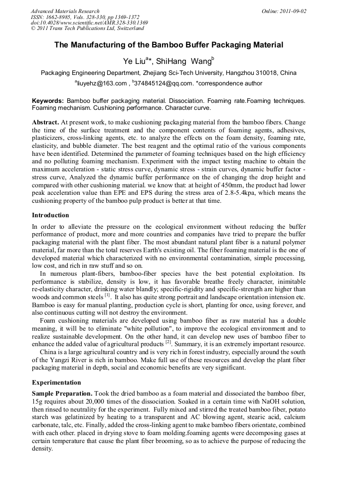 The Manufacturing of the Bamboo Buffer Packaging Material | Scientific.Net