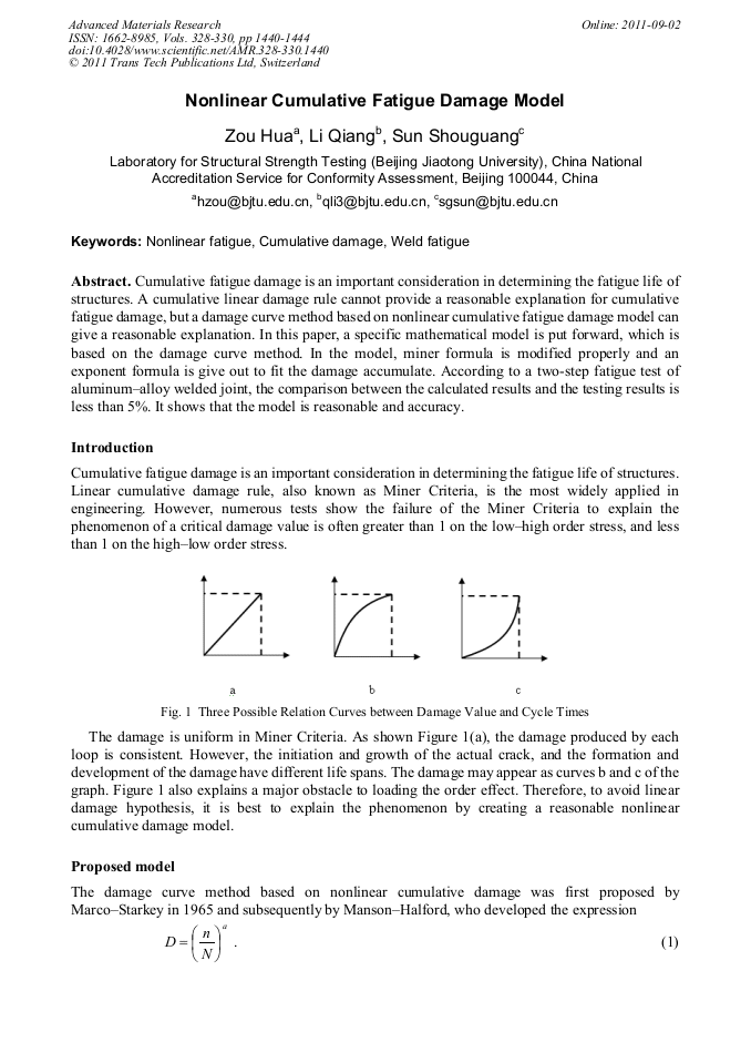 Nonlinear Cumulative Fatigue Damage Model | Scientific.Net