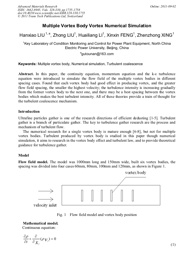 Multiple Vortex Body Vortex Numerical Simulation | Scientific.Net