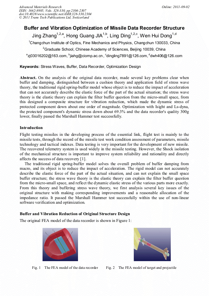 Buffer and Vibration Optimization of Missile Data Recorder Structure ...