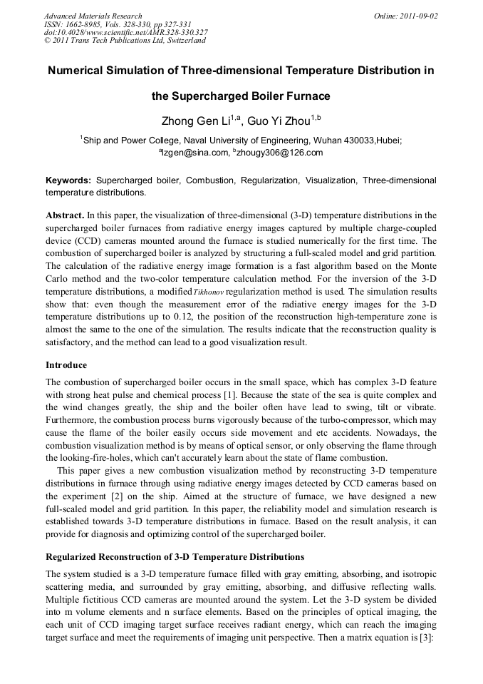 Numerical Simulation of Three-Dimensional Temperature Distribution in the Supercharged Boiler ...