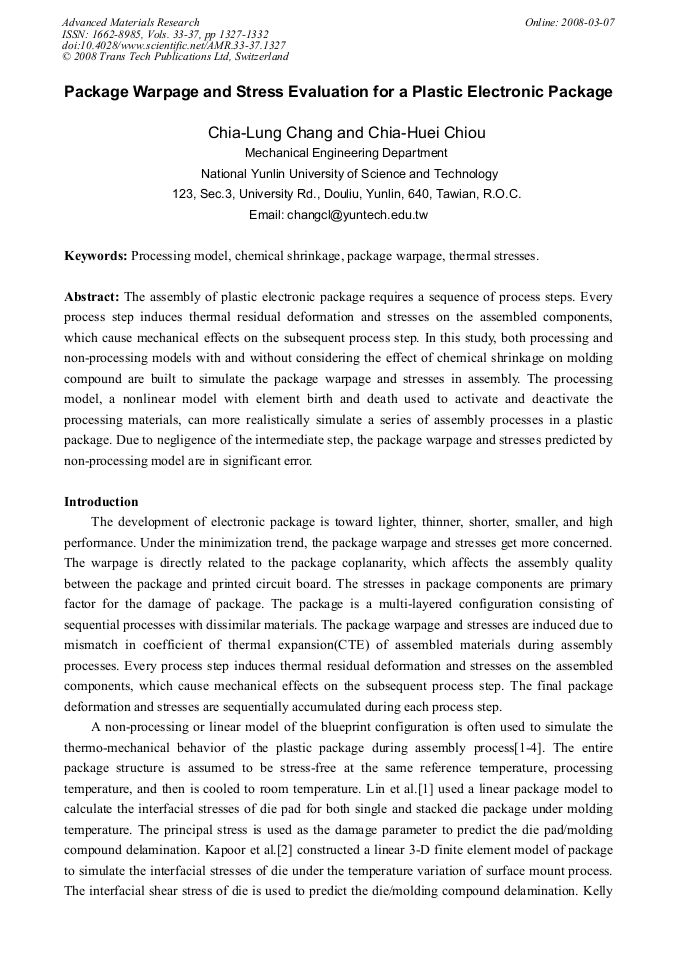 Package Warpage and Stress Evaluation for a Plastic Electronic Package ...