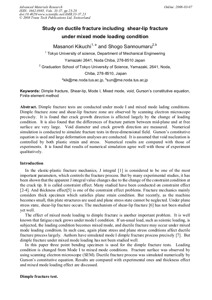 Study on Ductile Fracture Including Shear-Lip Fracture under Mixed Mode ...
