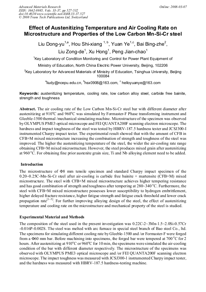 Effect of Austenitizing Temperature and Air Cooling Rate on Microstructure and Properties of the ...
