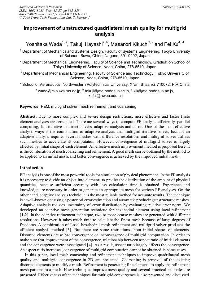Improvement of Unstructured Quadrilateral Mesh Quality for Multigrid ...