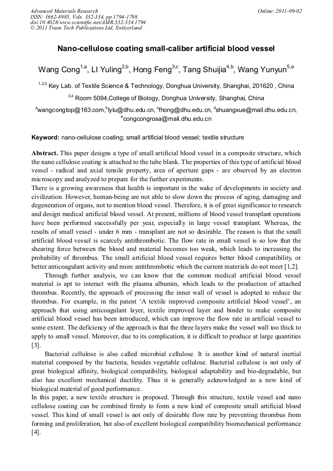 Nano-Cellulose Coating Small-Caliber Artificial Blood Vessel ...