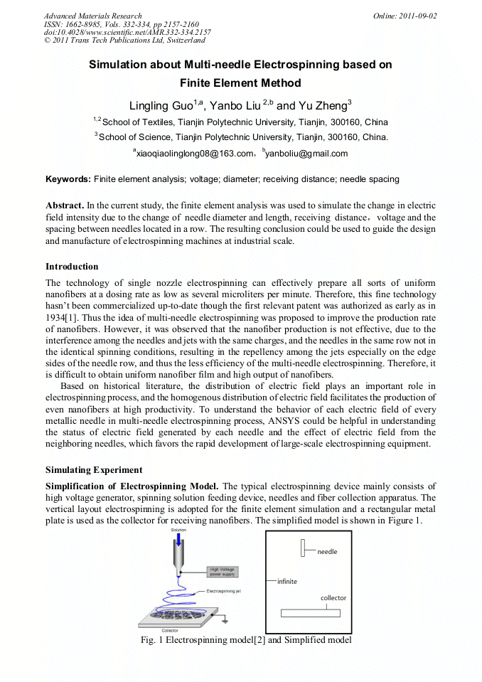 Simulation about Multi-Needle Electrospinning Based on Finite Element Method | Scientific.Net