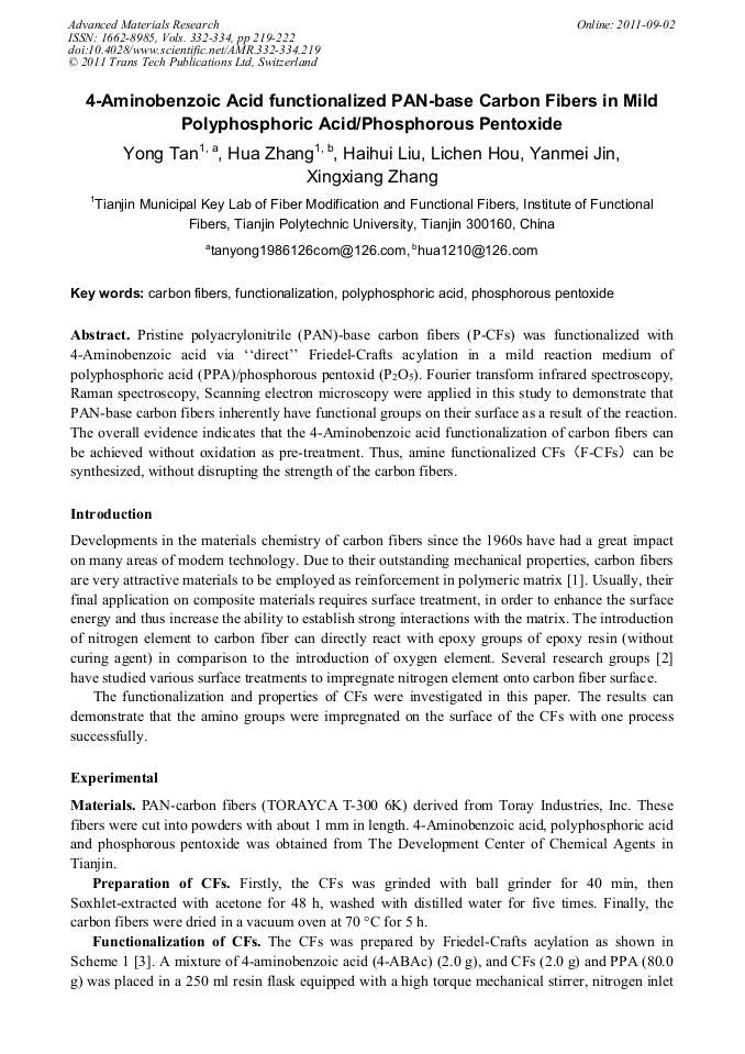 4-Aminobenzoic Acid Functionalized PAN-Base Carbon Fibers in Mild ...