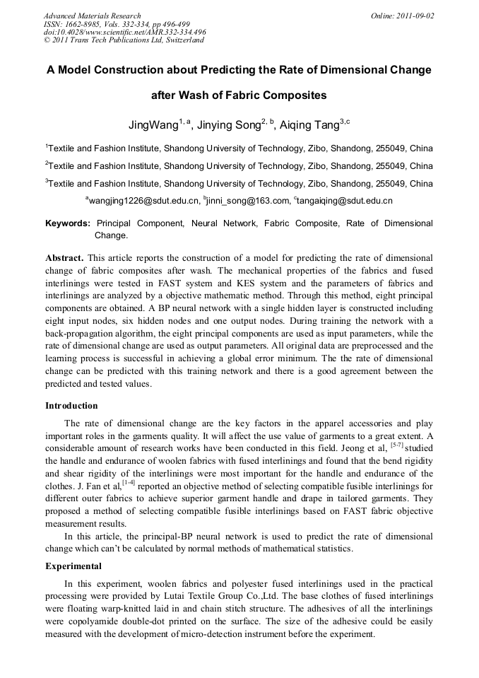 A Model Construction about Predicting the Rate of Dimensional Change ...