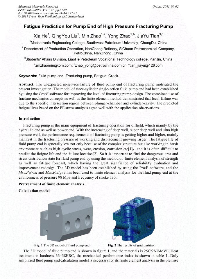 Fatigue Prediction for Pump End of High Pressure Fracturing Pump ...