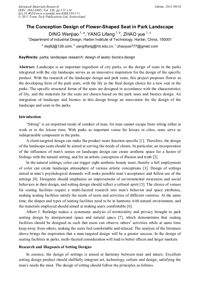 The Conception Design of Flower-Shaped Seat in Park Landscape ...