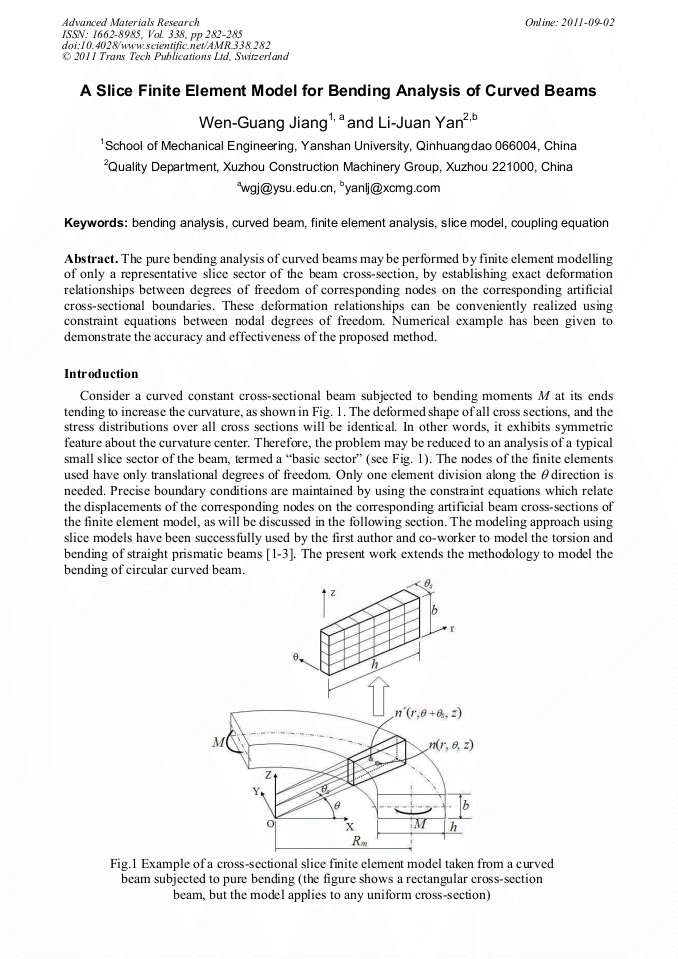 A Slice Finite Element Model for Bending Analysis of Curved Beams ...