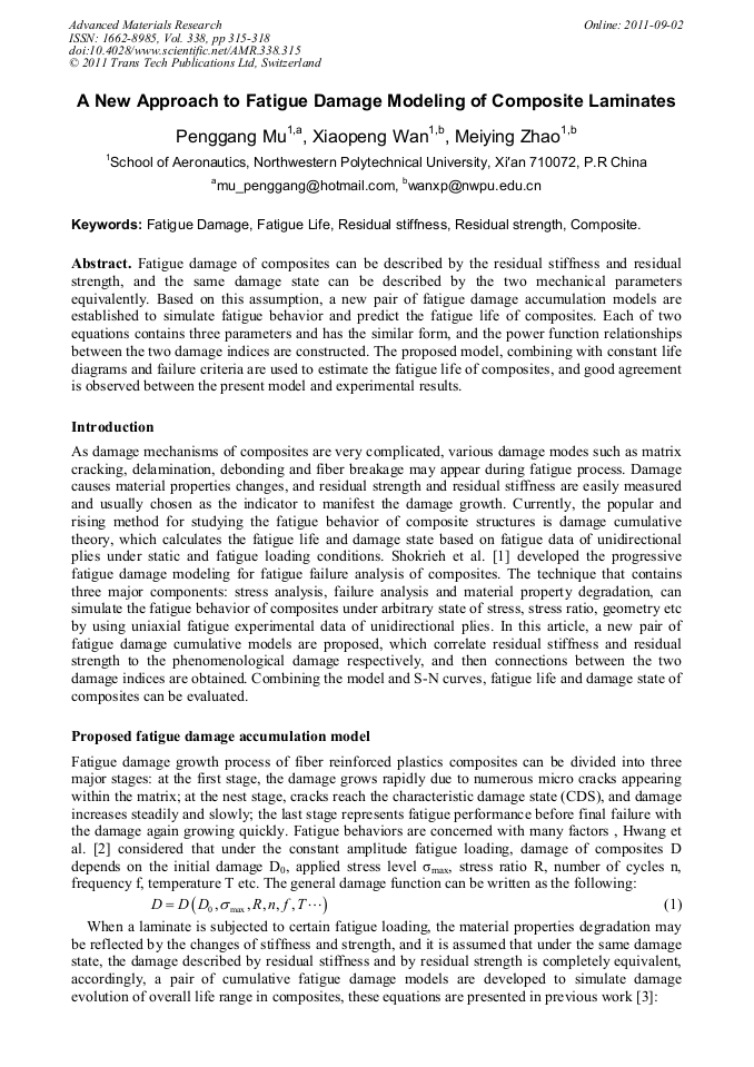 A New Approach to Fatigue Damage Modeling of Composite Laminates ...