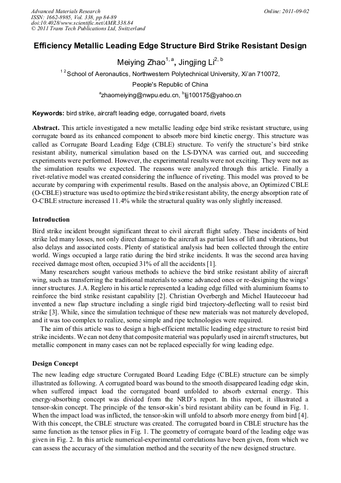 Efficiency Metallic Leading Edge Structure Bird Strike Resistant Design ...