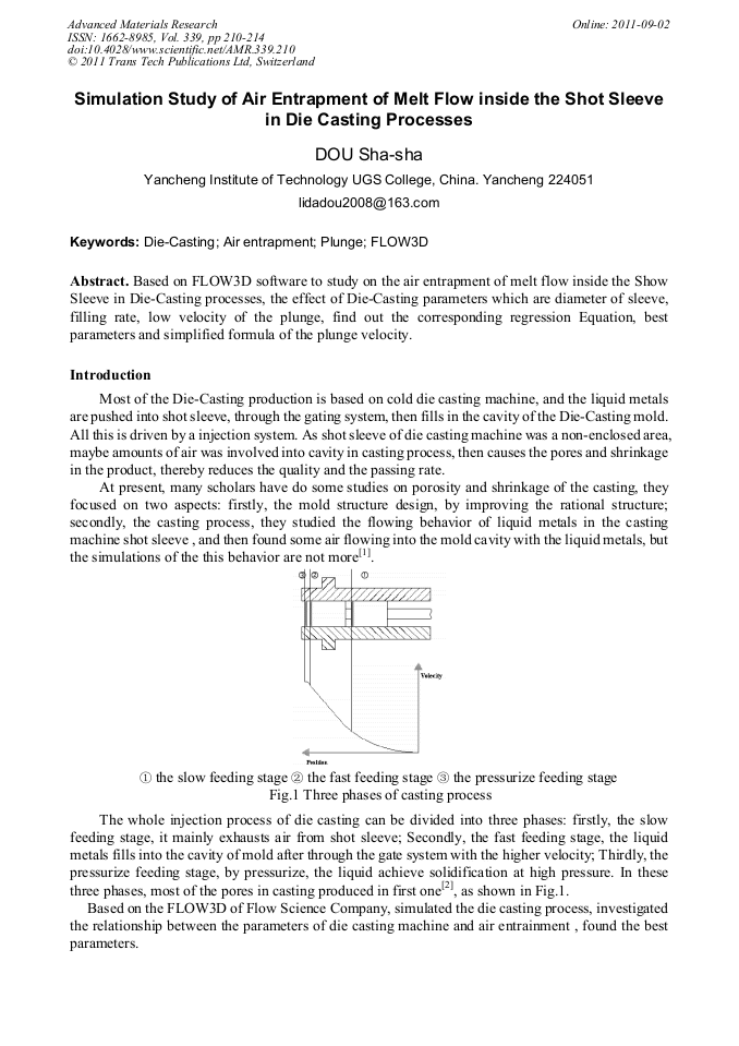Simulation Study of Air Entrapment of Melt Flow inside the Shot Sleeve ...