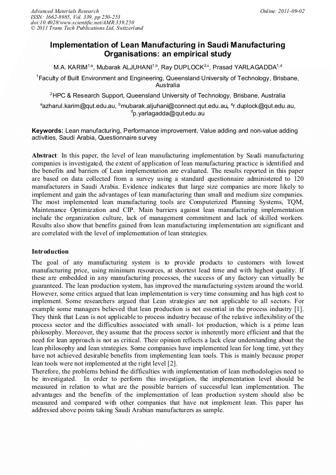 Implementation of Lean Manufacturing in Saudi Manufacturing ...