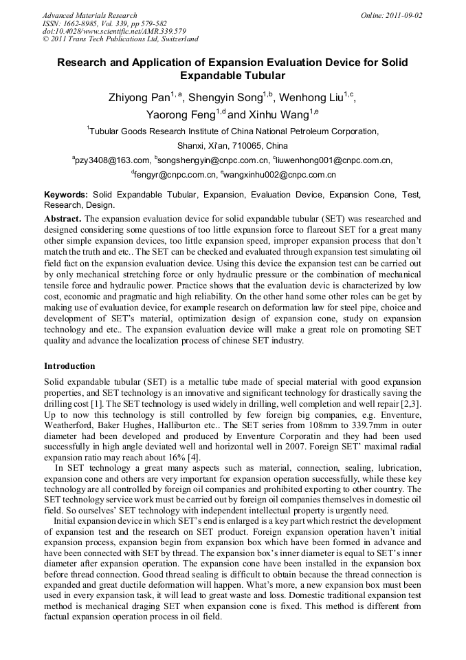 Research and Application of Expansion Evaluation Device for Solid ...