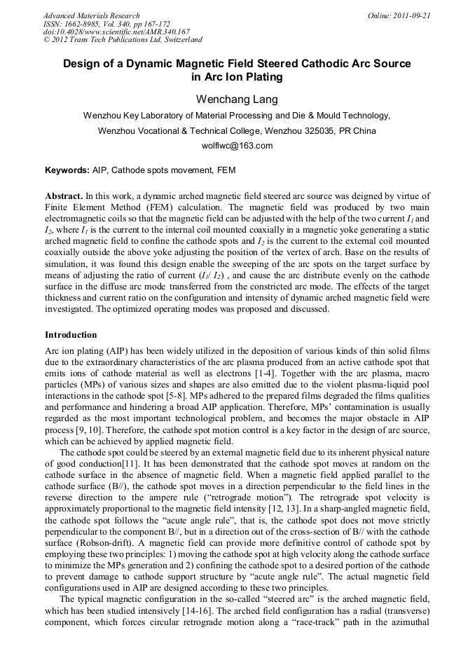 Design of a Dynamic Magnetic Field Steered Cathodic Arc Source in Arc ...