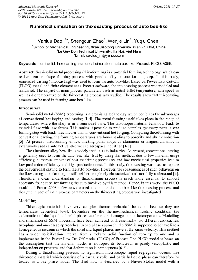 Numerical Simulation on Thixocasting Process of Auto Box-Like ...