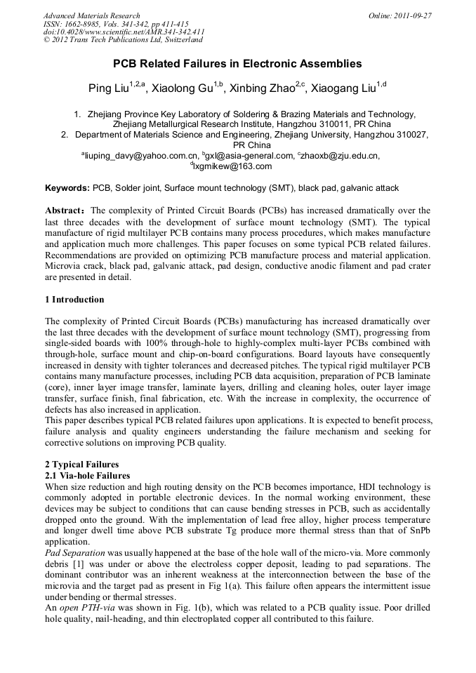 PCB Related Failures in Electronic Assemblies | Scientific.Net