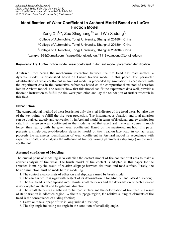 Identification of Wear Coefficient in Archard Model Based on LuGre ...
