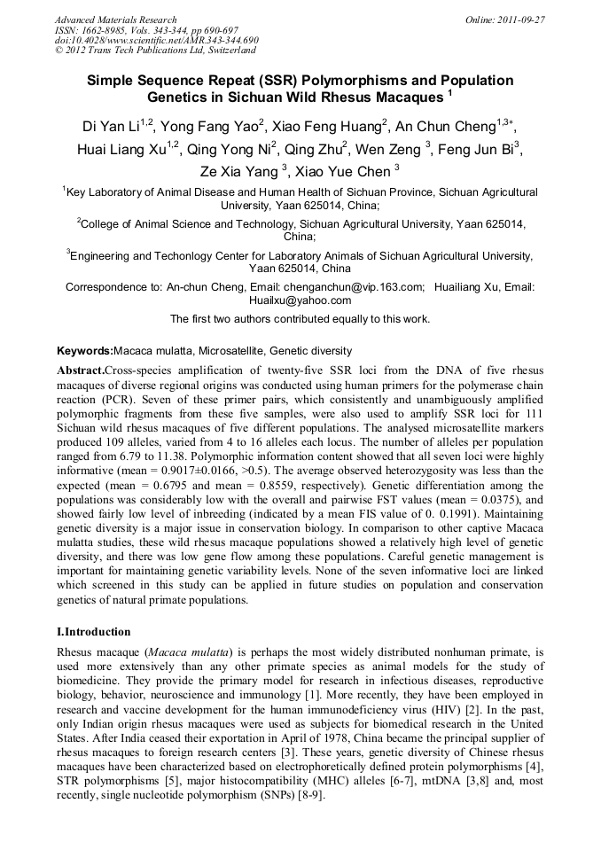 Simple Sequence Repeat (SSR) Polymorphisms and Population Genetics in ...
