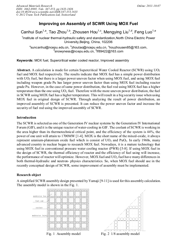 Improving on Assembly of SCWR Using MOX Fuel | Scientific.Net