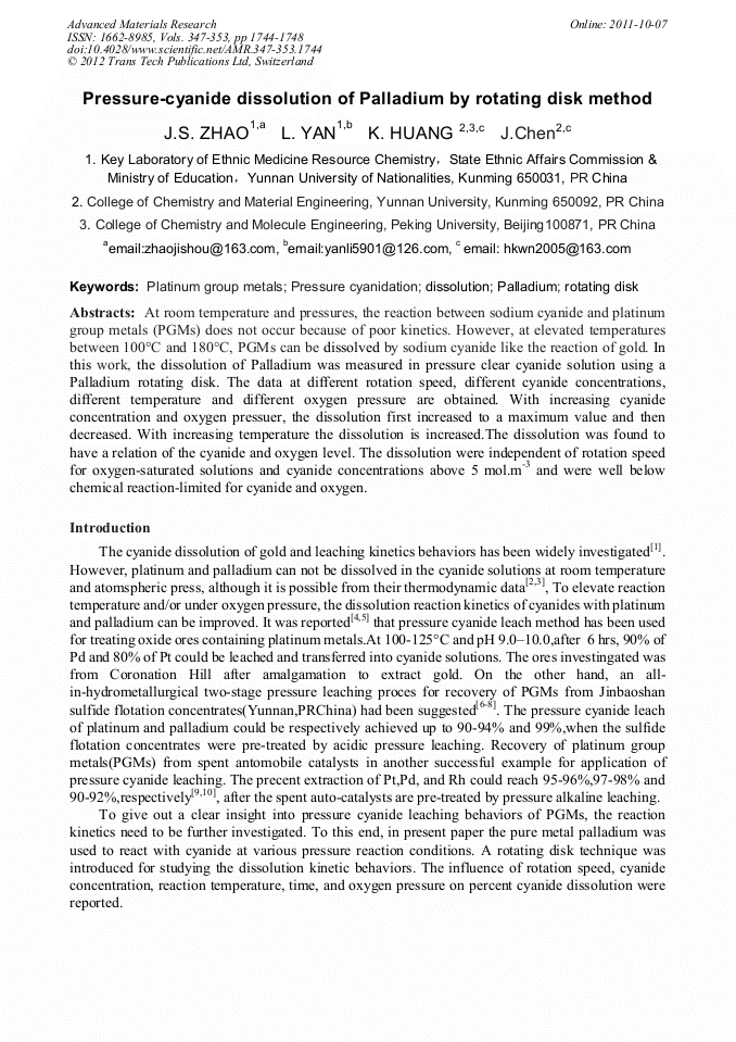 Pressure-Cyanide Dissolution of Palladium by Rotating Disk Method ...