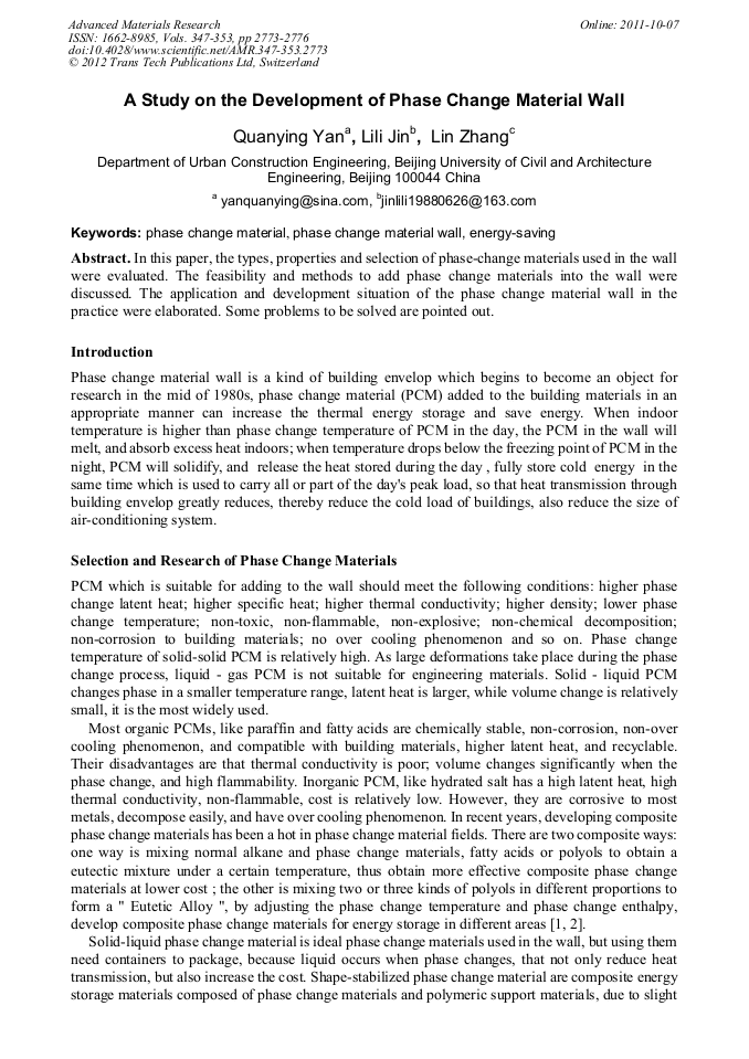 A Study on the Development of Phase Change Material Wall | Scientific.Net