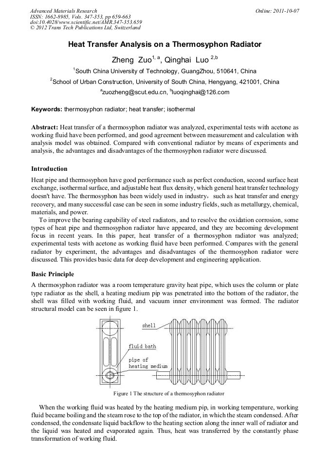 Heat Transfer Analysis on a Thermosyphon Radiator | Scientific.Net