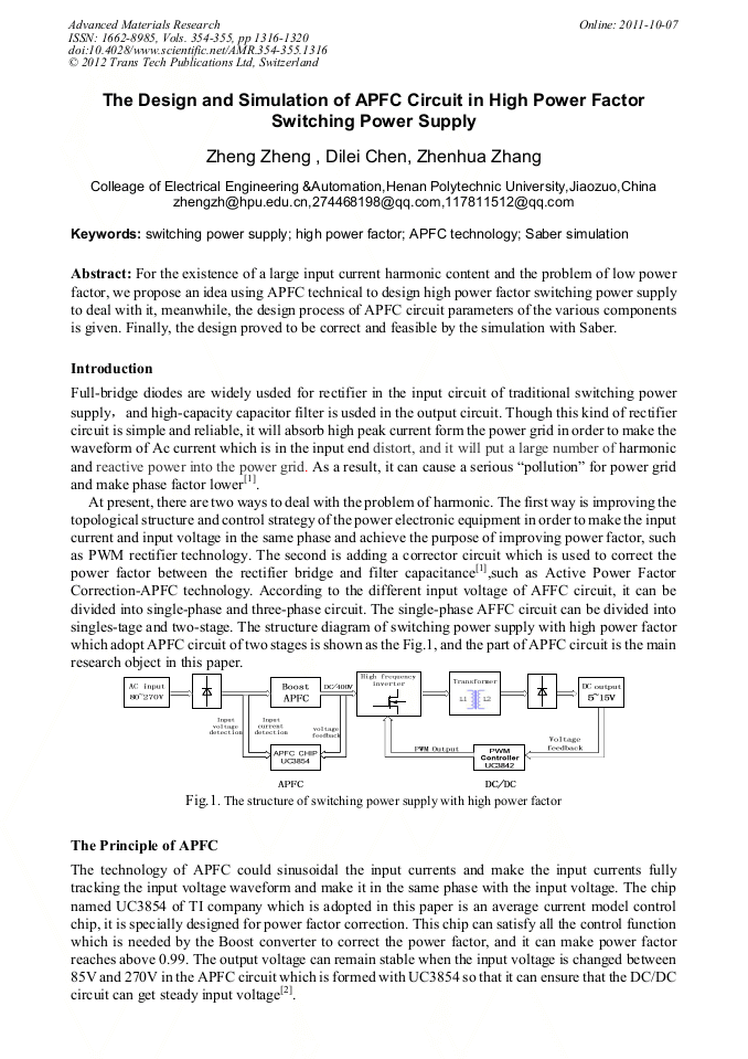 The Design and Simulation of APFC Circuit in High Power Factor ...
