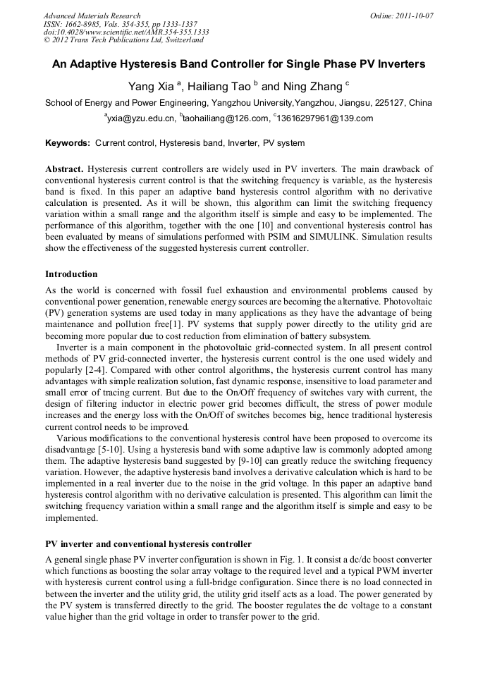 An Adaptive Hysteresis Band Controller for Single Phase PV Inverters ...